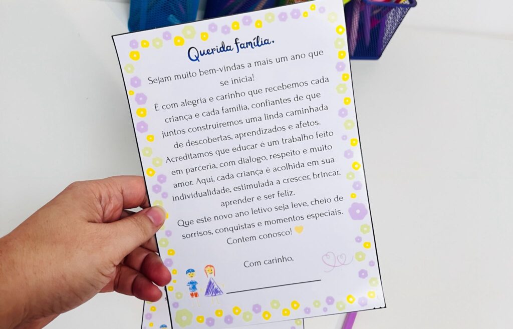 Cartão boas vindas para a família - Bolacha Pedagógica